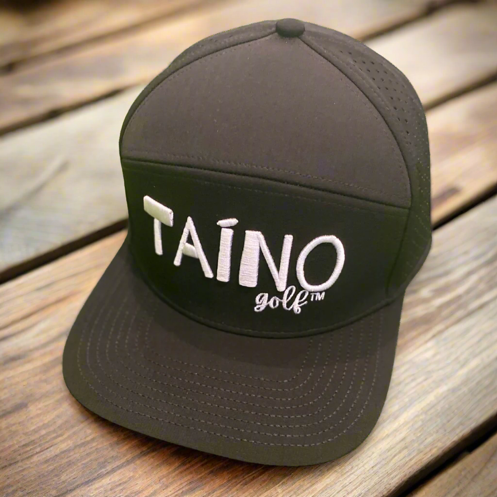Taino Golf Hat White on Black